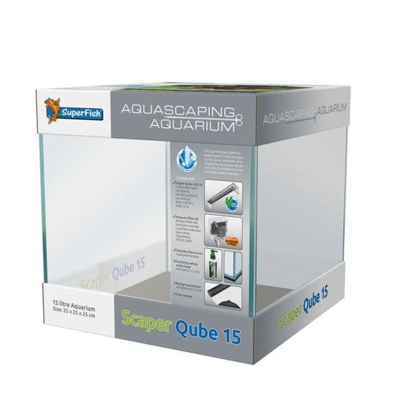 Superfish Scaper Qube 15 - Full Aquarium kit Opti White Glass