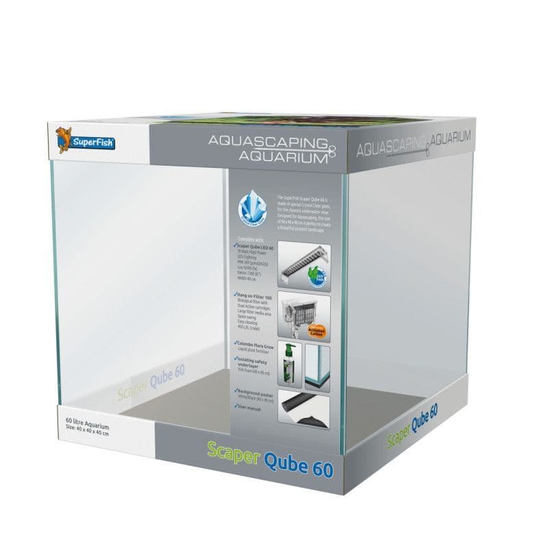 Superfish Scaper Qube 60 - Full Aquarium kit Opti White Glass