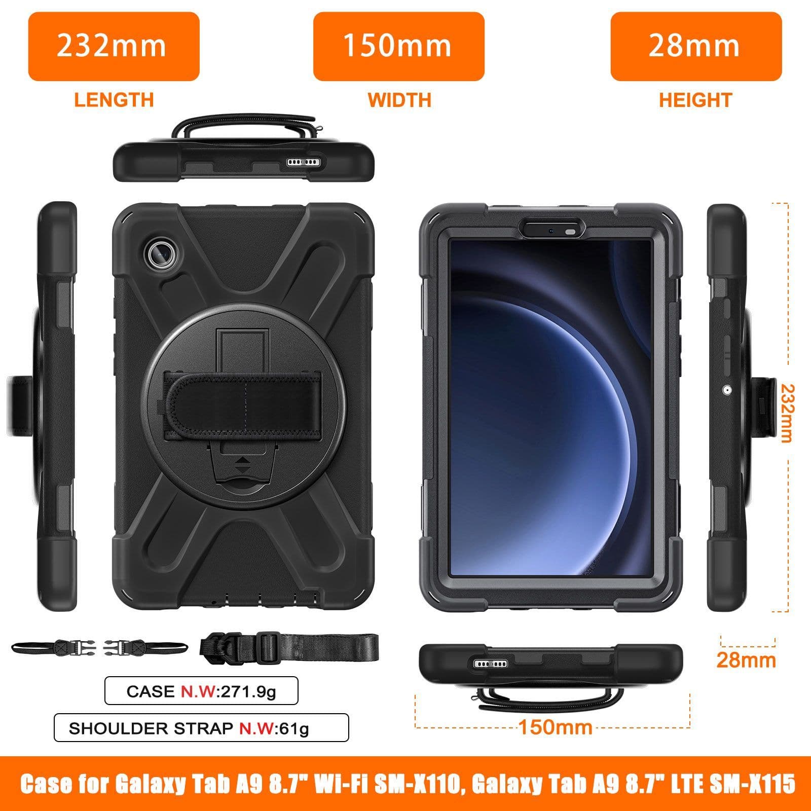 Rugged case for Samsung Tab A11 8 7 X133/135 with kick stand hand and ...