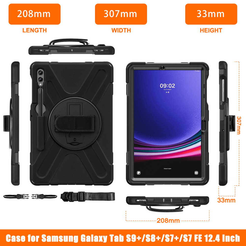 Rugged case for Samsung Tab S10 X820 X826B 12 4" with kick stand hand and shoulder strap