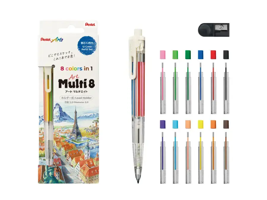 Pentel - Multi 8 Coloured Pencil & 12 colour refill