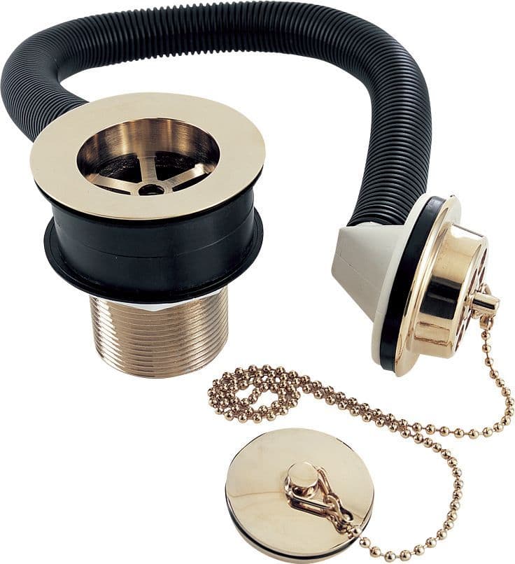 Deva DW404/501 Gold Bath Waste with Overflow Gold Metal Plug & Gold Chain