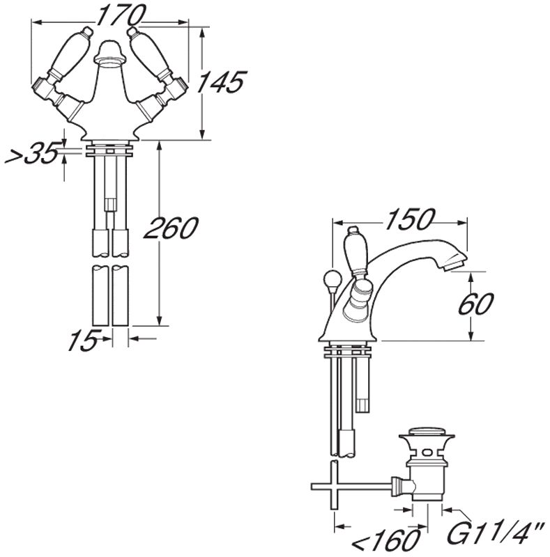 Deva GE04/501 Georgian Traditional Lever Gold Mono Basin Mixer Tap with ...