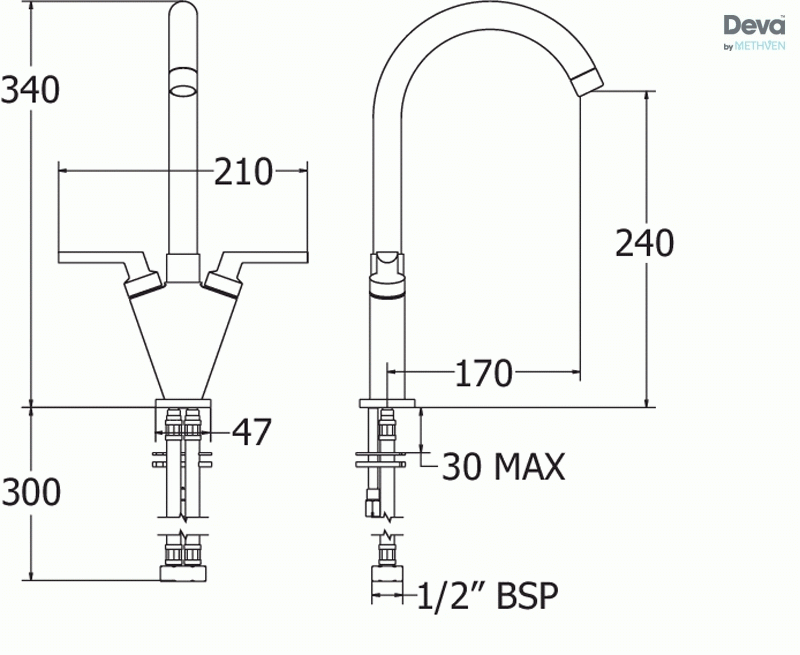 Deva LEV104 Twin Lever Chrome Mono Kitchen Sink Mixer Tap
