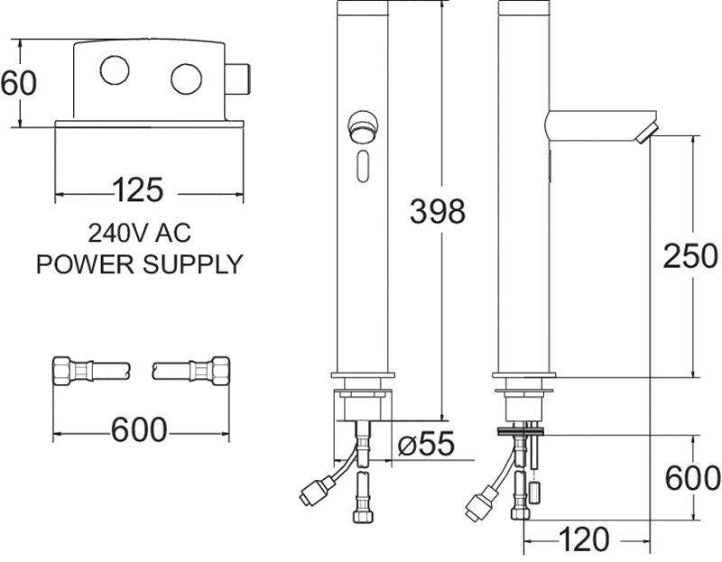 Deva SENSOR3/D Sensor Basin Tap Mains Operated with Battery Backup