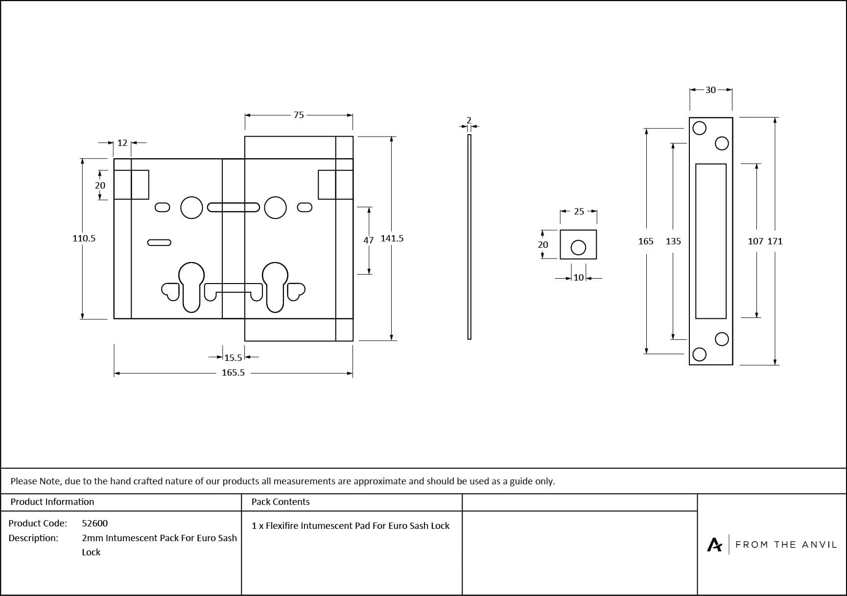 From The Anvil 52600 2mm Intumescent Pack for Anvil Euro Sash Locks FD 60