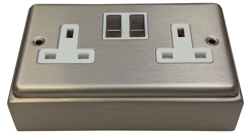 G&H 710SS 2 Gang Brushed Steel Surface Mounted Double 30mm Pattress Box