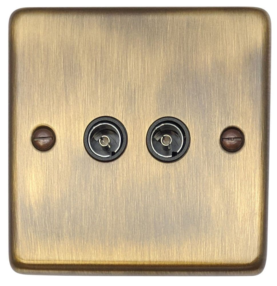 G&H CAB36B Standard Plate Antique Brass 2 Gang TV Coax Socket Point