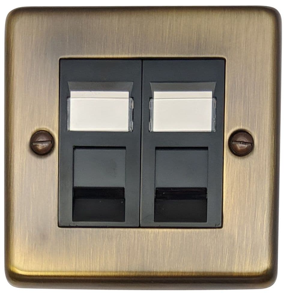 G&H CAB62B Standard Plate Antique Brass 2 Gang RJ45 Cat5e Data Socket Point