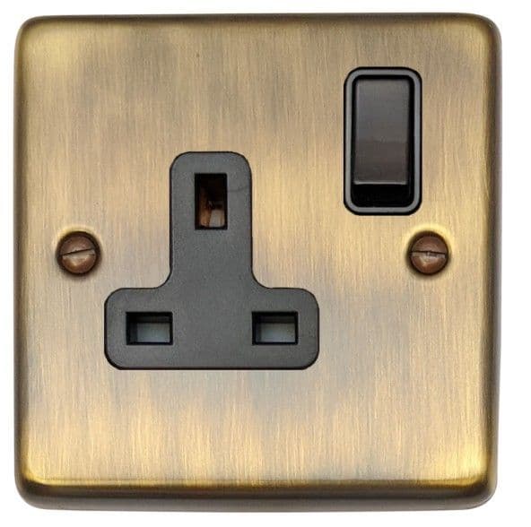 G&H CAB9B Standard Plate Antique Brass 1 Gang Single 13A Switched Plug ...