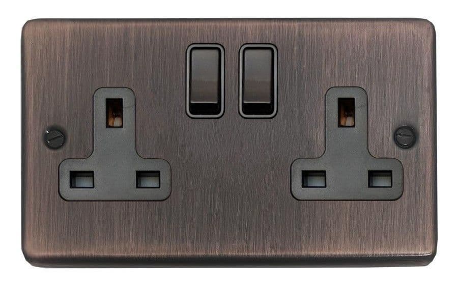G&H FAC310 Flat Plate Antique Copper 2 Gang Double 13A Switched Plug Socket