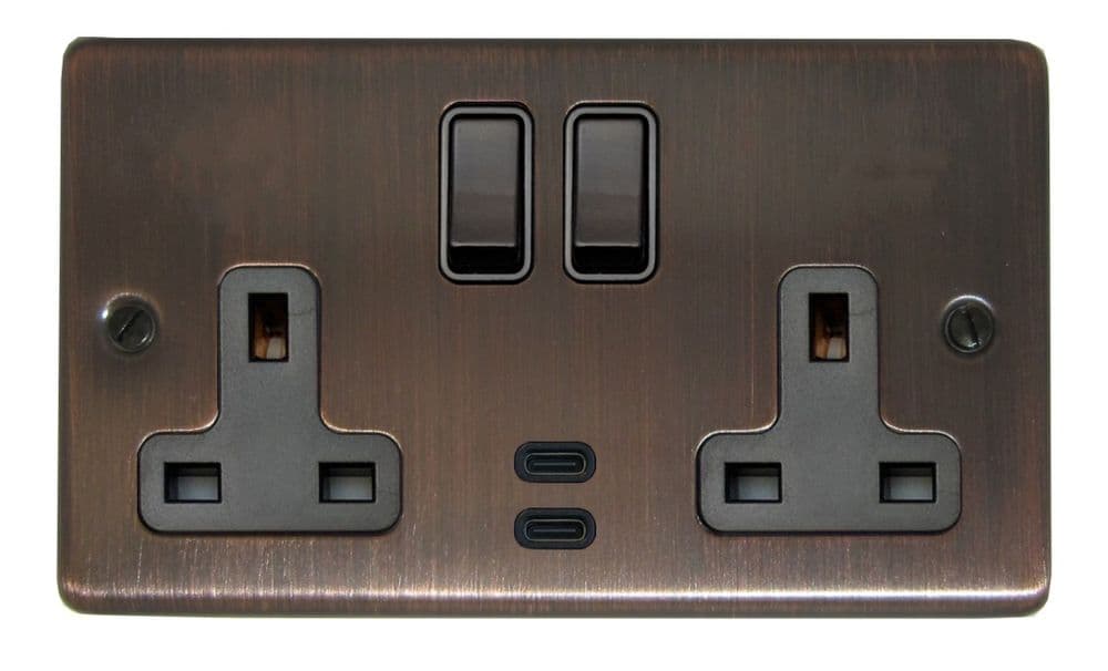 G&H CAC913B Standard Plate Antique Copper 2 Gang Double 13A Plug Socket ...