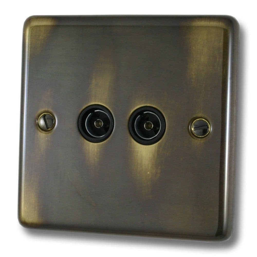 G&H CAN36B Standard Plate Polished Aged Brass 2 Gang TV Coax Socket Point