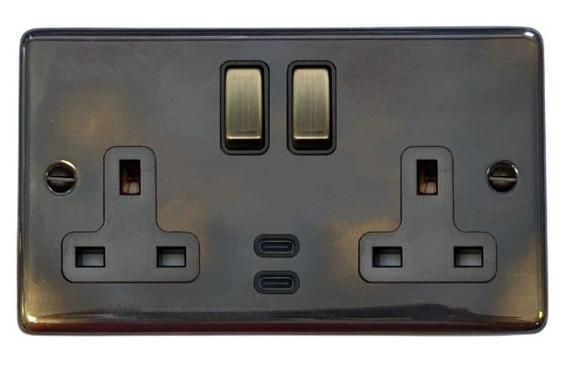 G&H CAN3913 Standard Plate Polished Aged Brass 2 Gang 13A Plug Socket ...