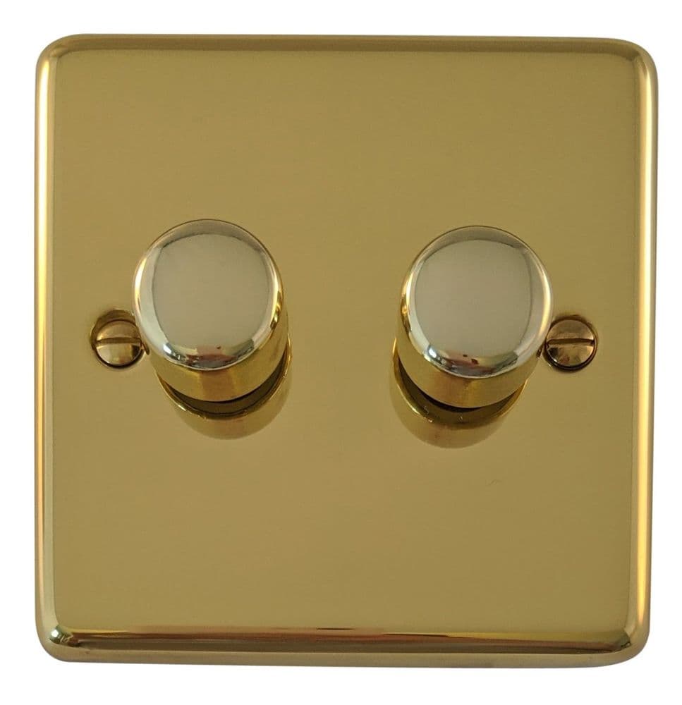 G&H CB522 Standard Plate Polished Brass 2 Gang 1 or 2 Way LED Dimmer Switch