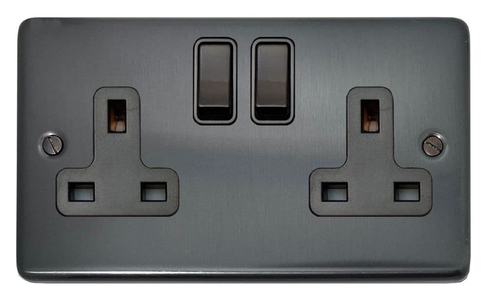 G&H CBB10B Standard Plate Black Bronze 2 Gang Double 13A Switched Plug ...