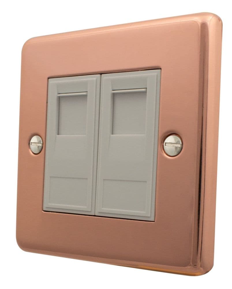 G&H CBCHX62W Standard Plate Copper Hand Waxed 2 Gang RJ45 Socket Point