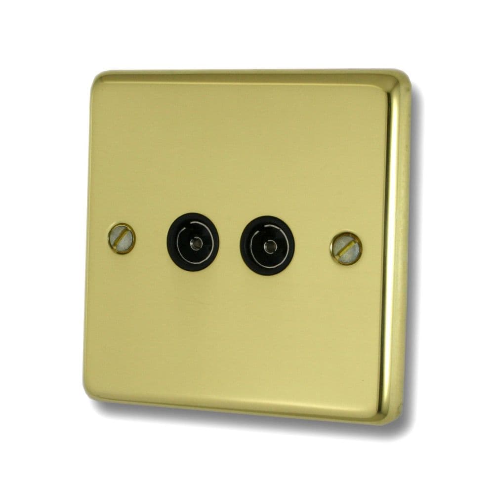 G&H CBUL36B Standard Plate Unlacquered Polished Brass 2 Gang TV Coax ...