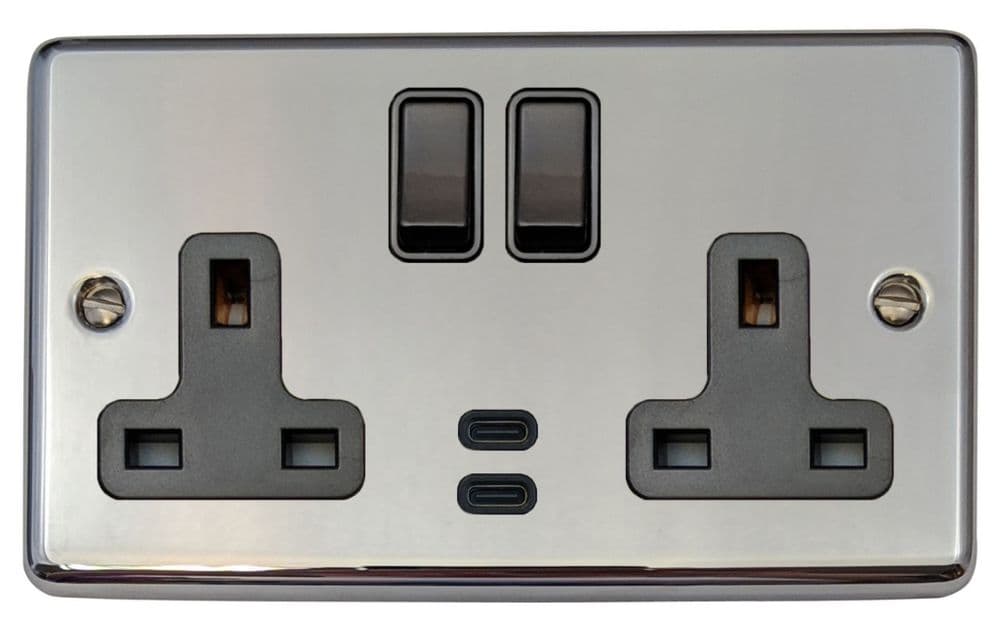 G&H CC913B Standard Plate Polished Chrome 2 Gang Double 13A Plug Socket ...