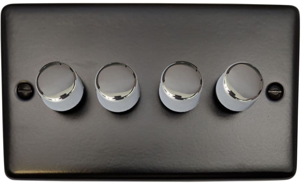 G&H CFB524-PC Standard Plate Matt Black 4 Gang 1 or 2 Way LED Dimmer Switch