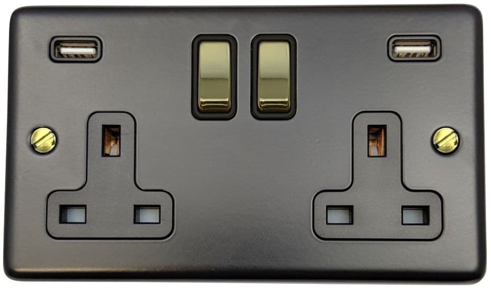 G&H CG3910-PB Standard Plate Graphite 2 Gang Double 13A Switched Plug ...