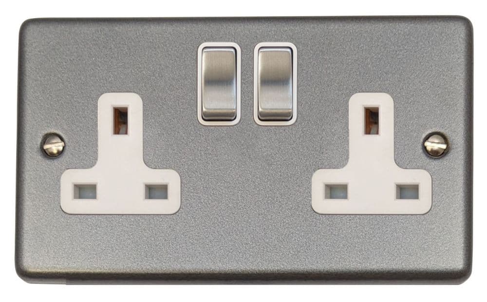 G&H CP210 Standard Plate Pewter 2 Gang Double 13A Switched Plug Socket