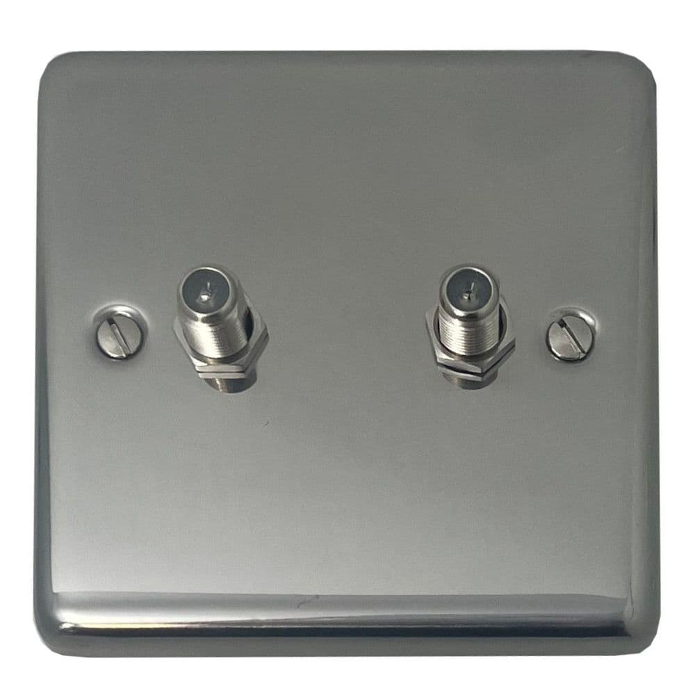 G&H CPS237 Standard Plate Polished Steel 2 Gang Satellite Socket Point