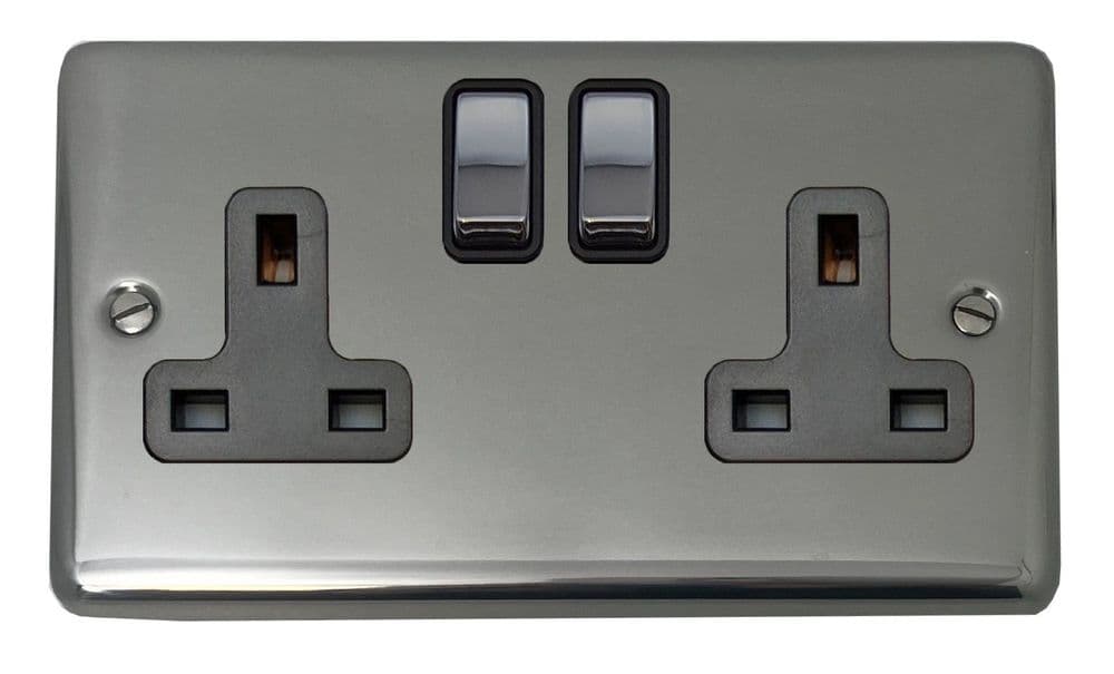 G&H CPS310 Standard Plate Polished Steel 2 Gang Double 13A Switched ...