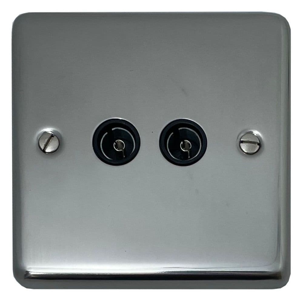 G&H CPS36B Standard Plate Polished Steel 2 Gang TV Coax Socket Point