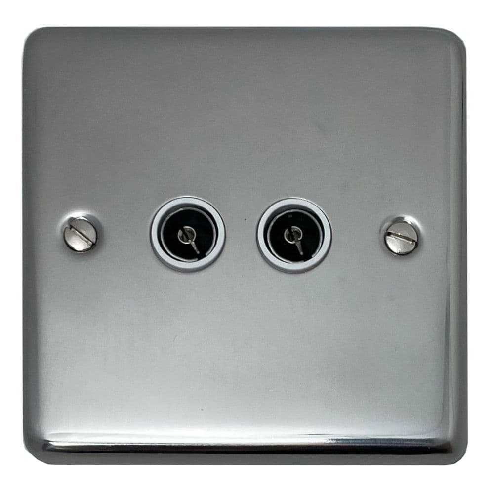 G&H CPS36W Standard Plate Polished Steel 2 Gang TV Coax Socket Point