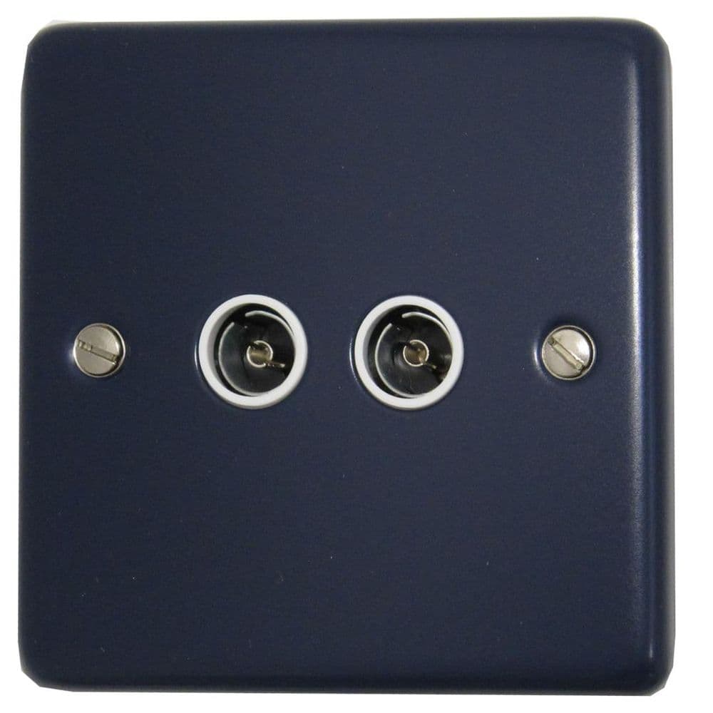 G&H CRB36W Standard Plate Blue 2 Gang TV Coax Socket Point