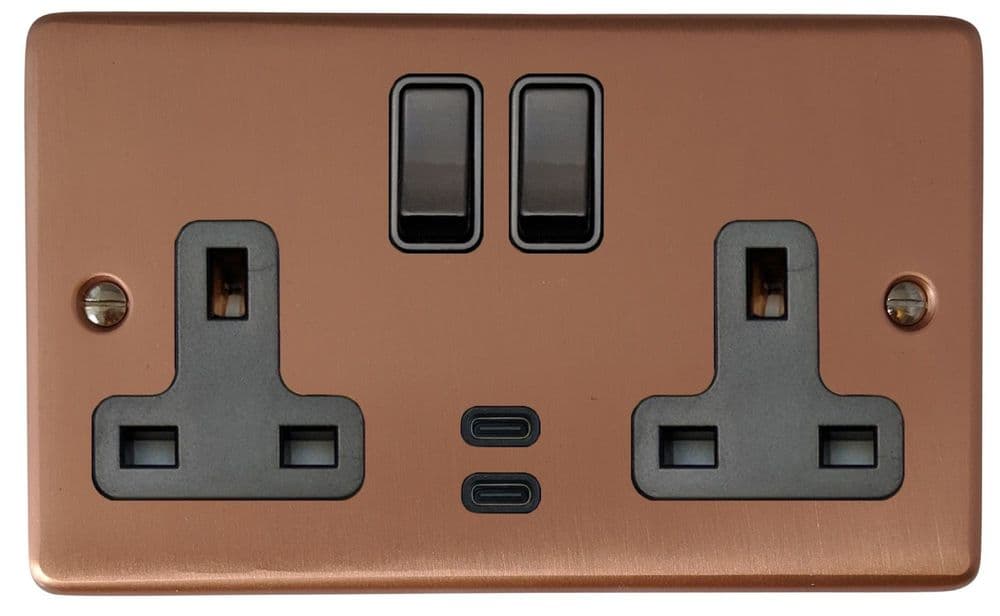 G&H CRG913B Standard Plate Rose Gold 2 Gang Double 13A Plug Socket Dual ...