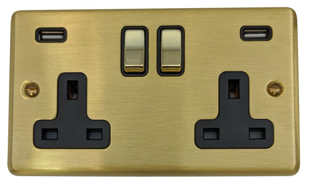 G&H CSB3910 Standard Plate Satin Brushed Brass 2 Gang Double 13A Plug ...
