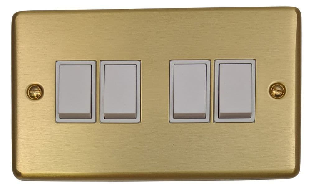 G&H CSB4W Standard Plate Satin Brushed Brass 4 Gang 1 or 2 Way Rocker ...