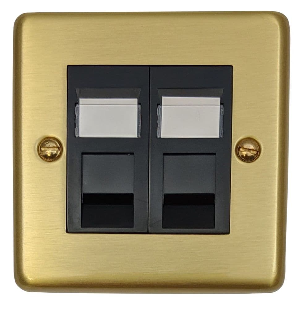 G&H CSB62B Standard Plate Satin Brushed Brass 2 Gang RJ45 Cat5e Data ...
