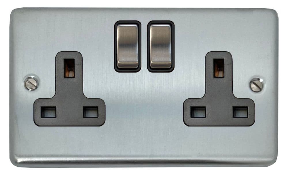 G&H CSC310 Standard Plate Satin Chrome 2 Gang Double 13A Switched Plug ...