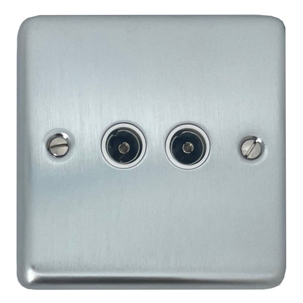 G&H CSC36W Standard Plate Satin Chrome 2 Gang TV Coax Socket Point