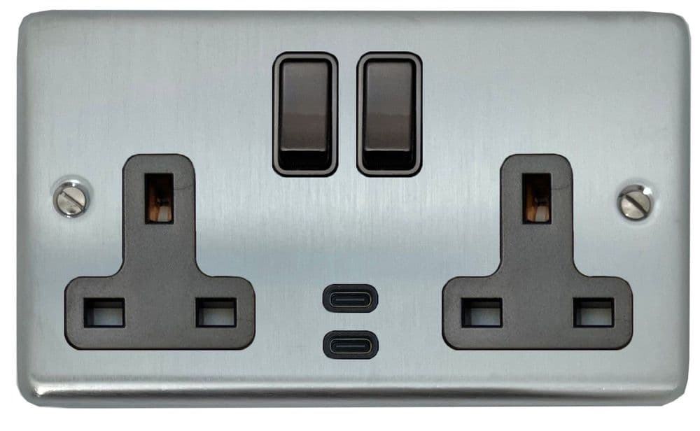 G&H CSC913B Standard Plate Satin Chrome 2 Gang Double 13A Plug Socket ...