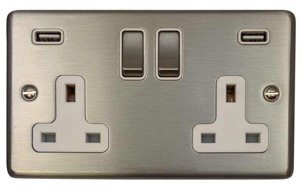 G&H CSS2910 Standard Plate Brushed Steel 2 Gang Double 13A Switched ...