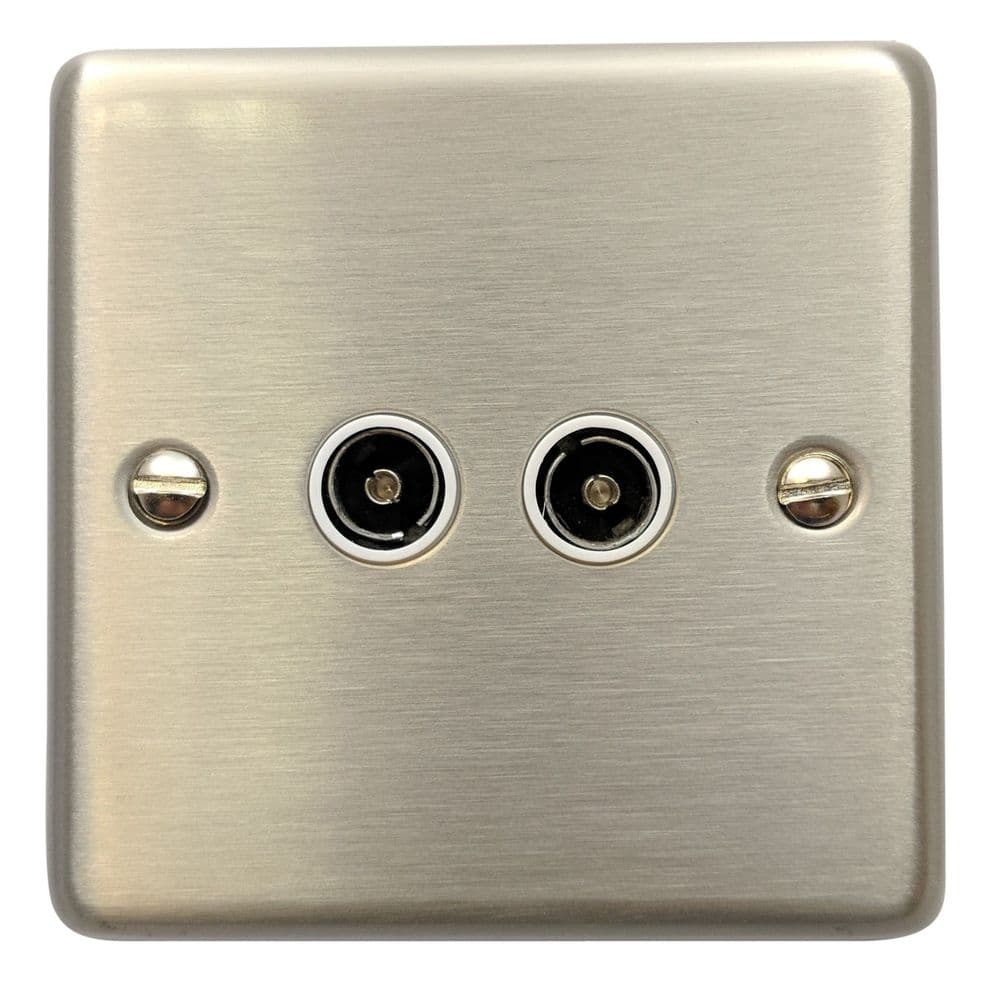G&H CSS36W Standard Plate Brushed Steel 2 Gang TV Coax Socket Point