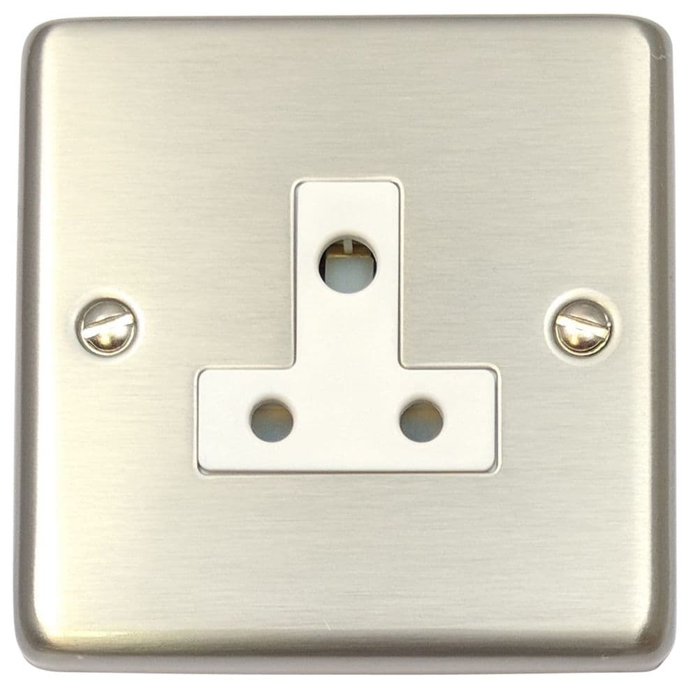 G&H CSS59W Standard Plate Brushed Steel 1 Gang Single 5 Amp Plug Socket