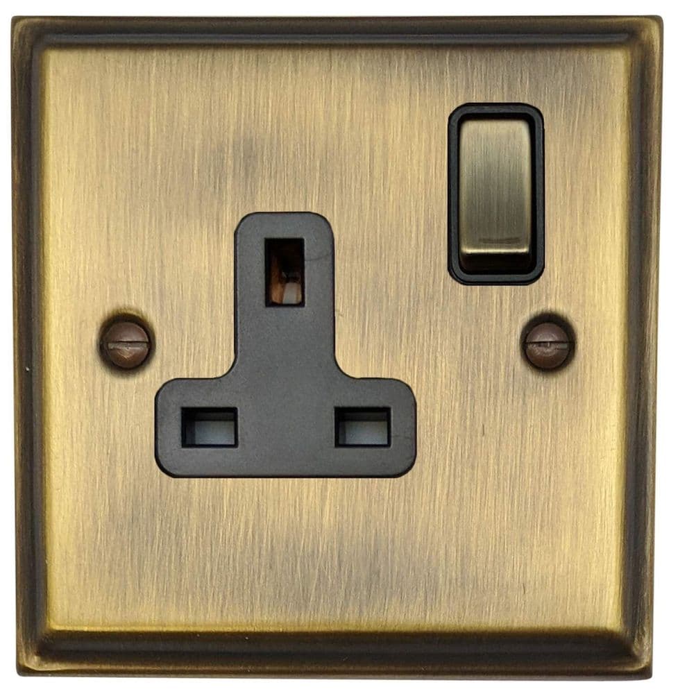 G&H DAB309 Deco Plate Antique Brass 1 Gang Single 13A Switched Plug Socket