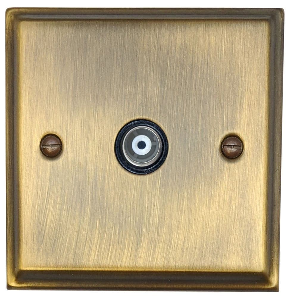 G&H DAB35B Deco Plate Antique Brass 1 Gang TV Coax Socket Point