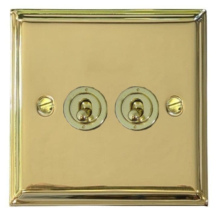 G&H DB382-PB Deco Plate Polished Brass 2 Gang 1 or 2 Way Toggle Light ...