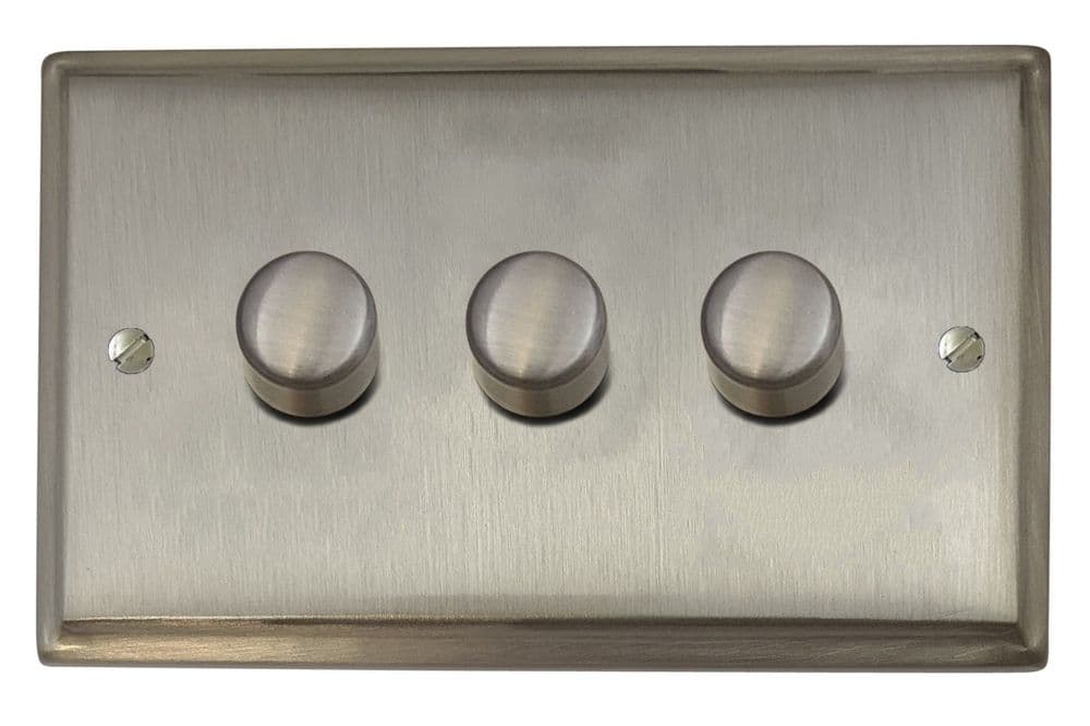 G&H DSN523 Deco Plate Satin Nickel 3 Gang 1 or 2 Way LED Dimmer Switch