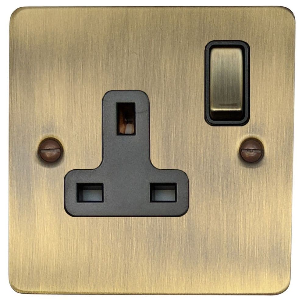 G&H FAB309 Flat Plate Antique Brass 1 Gang Single 13A Switched Plug Socket
