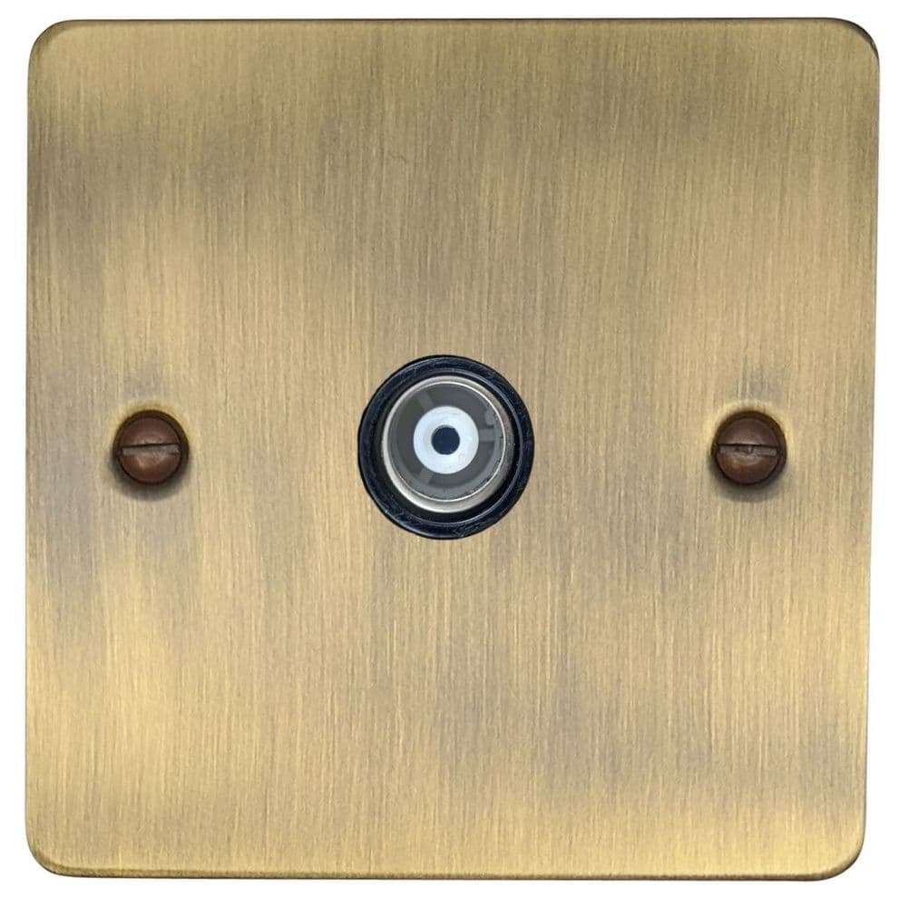 G&H FAB35B Flat Plate Antique Brass 1 Gang TV Coax Socket Point