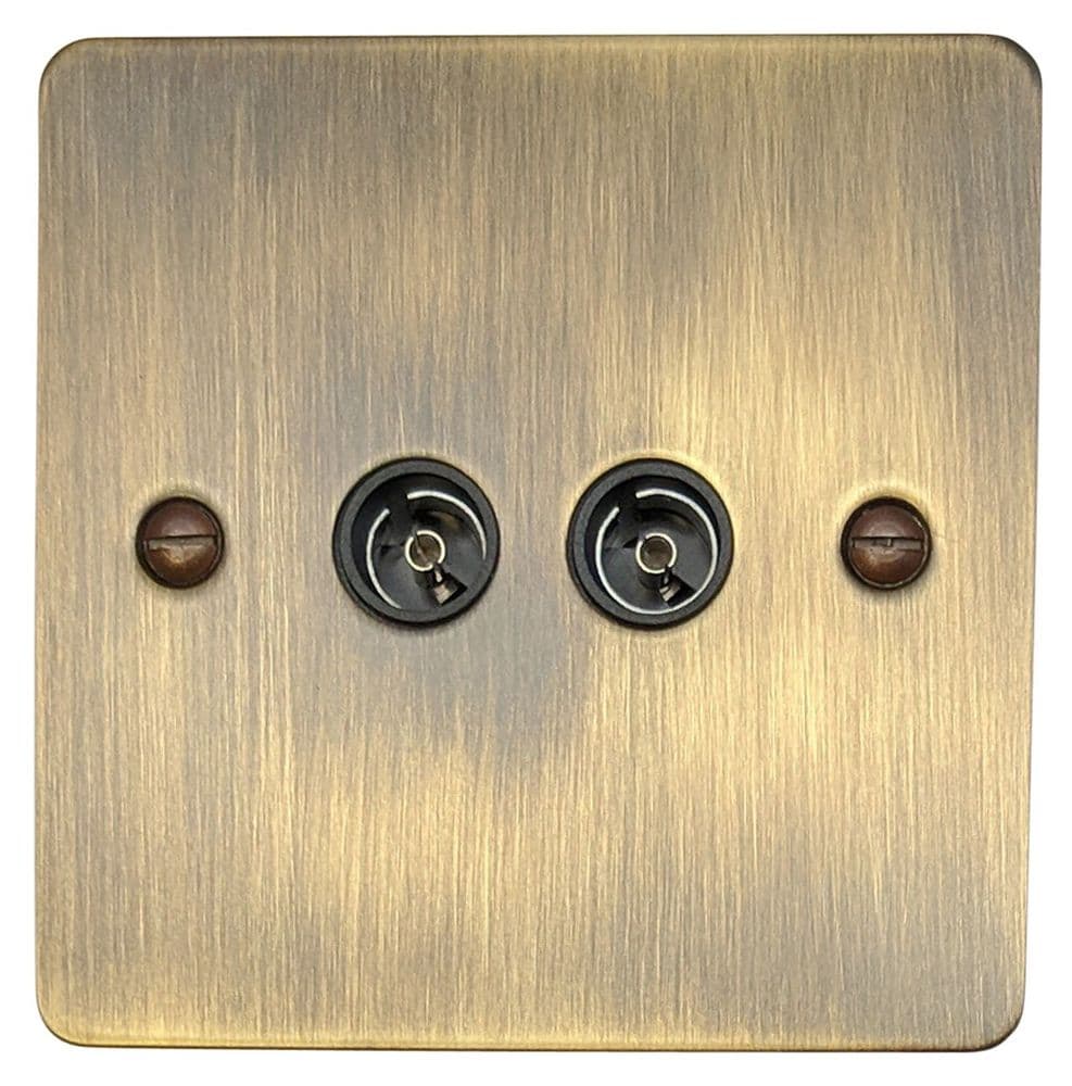G&H FAB36B Flat Plate Antique Brass 2 Gang TV Coax Socket Point