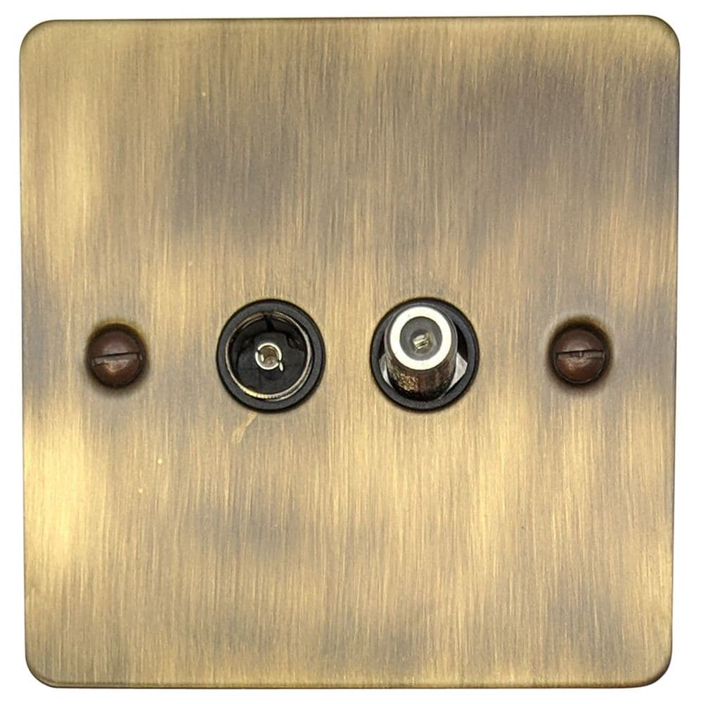 G&H FAB38B Flat Plate Antique Brass 1 Gang TV Coax & Satellite Socket Point