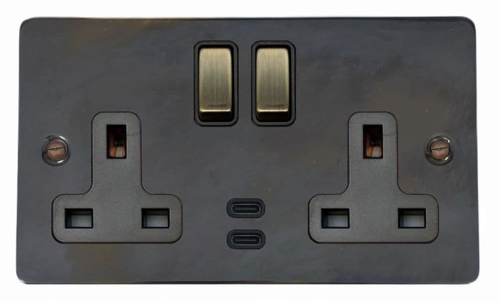 G&H FAN3913 Flat Plate Polished Aged Brass 2 Gang Double 13A Plug ...